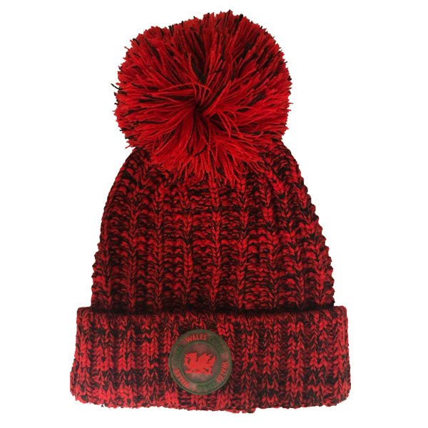 Red and Black Marl - Welsh Dragon Bobble Hat — Giftware Wales