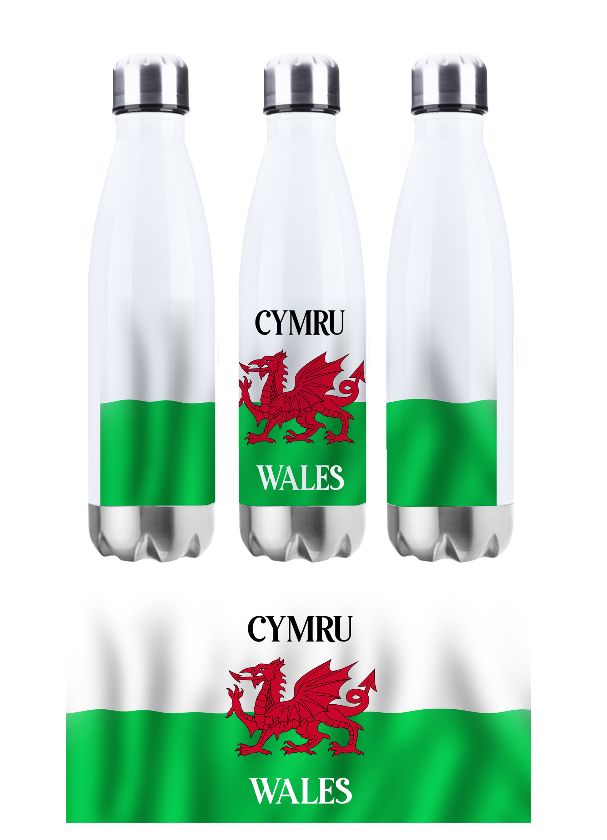 Wales Cymru Shield | Stainless Steel Water Bottle — Giftware Wales