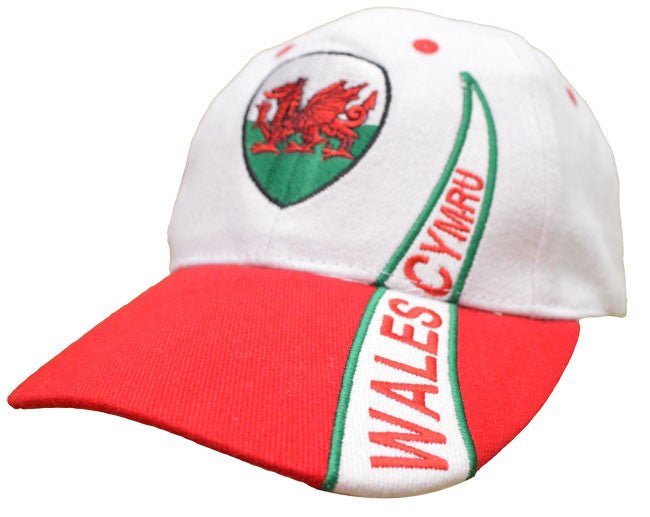 Welsh Dragon White Swoosh Cap — Giftware Wales